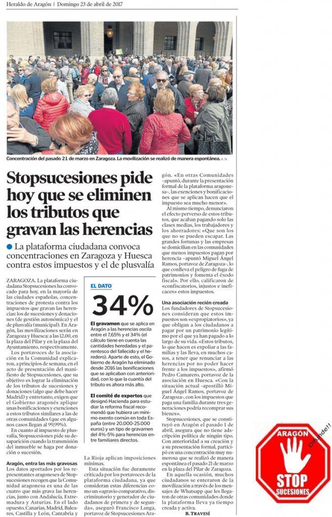 04 23 Stopsucesiones Pide Que Se Eliminen Los Tributos Que Gravan Las